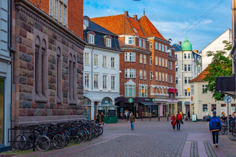 Aarhus, Denmark, June 14, 2022: Sunset View of a Street in Centr ...