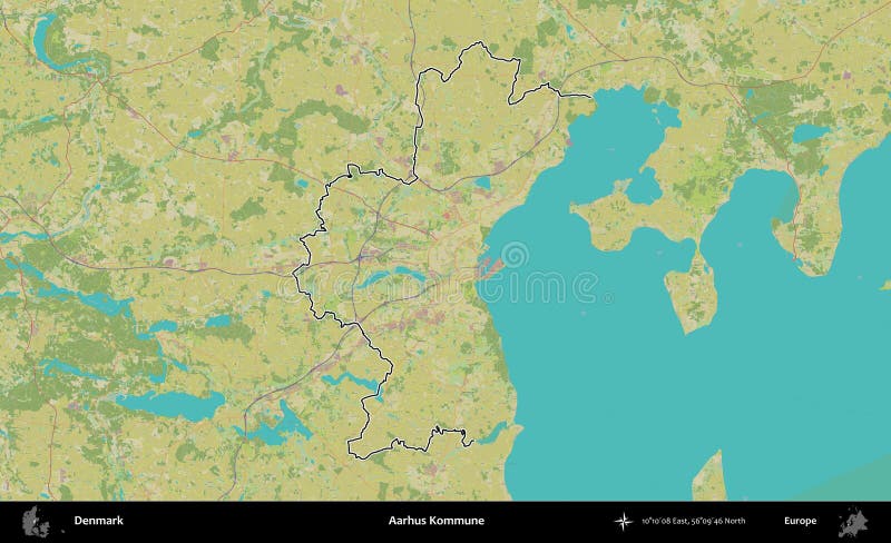 Aarhus Kommune Outlined, Denmark. Topographic Humanitarian Stock ...