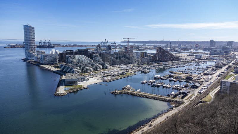 Aarhus Oe with Lighthouse the Marina and Sailsport Area Stock Photo ...