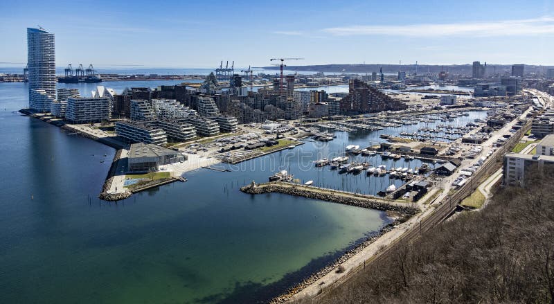 Aarhus Oe with Lighthouse the Marina and Sailsport Area Stock Photo ...