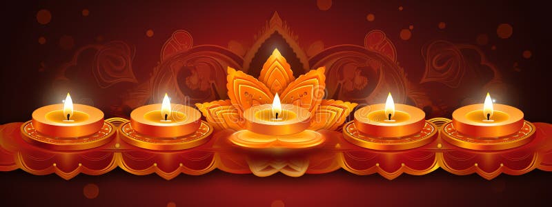 Aarti Diya Prayer Lamp Diwali Banner Stock Illustration - Illustration ...