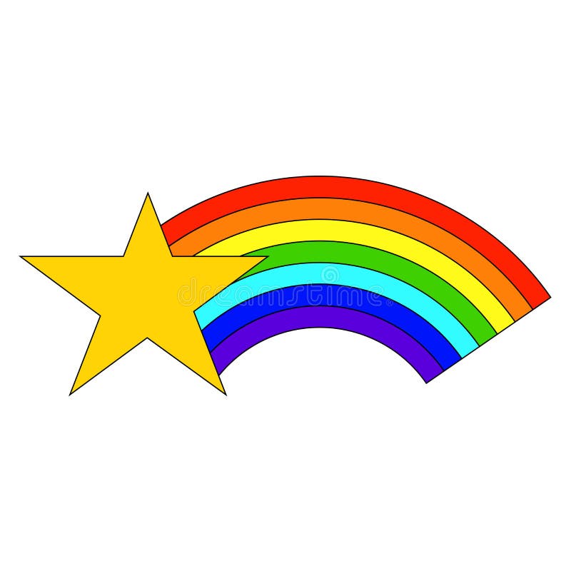 Cartoon Linear Doodle Retro Star with Rainbow Tail Isolated Stock ...