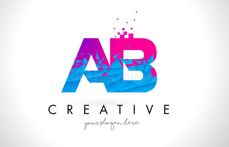 AB a B Letter Logo with Shattered Broken Blue Pink Texture Design ...