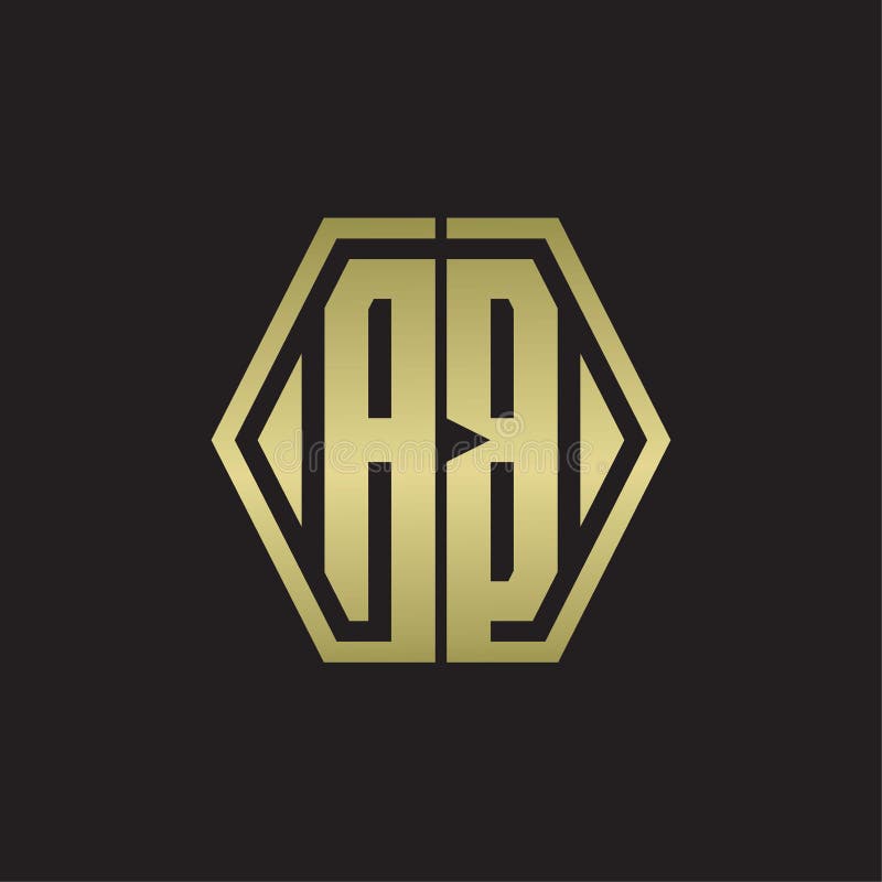 AB Logo Monogram with Hexagon Line Rounded Design Template with Gold ...