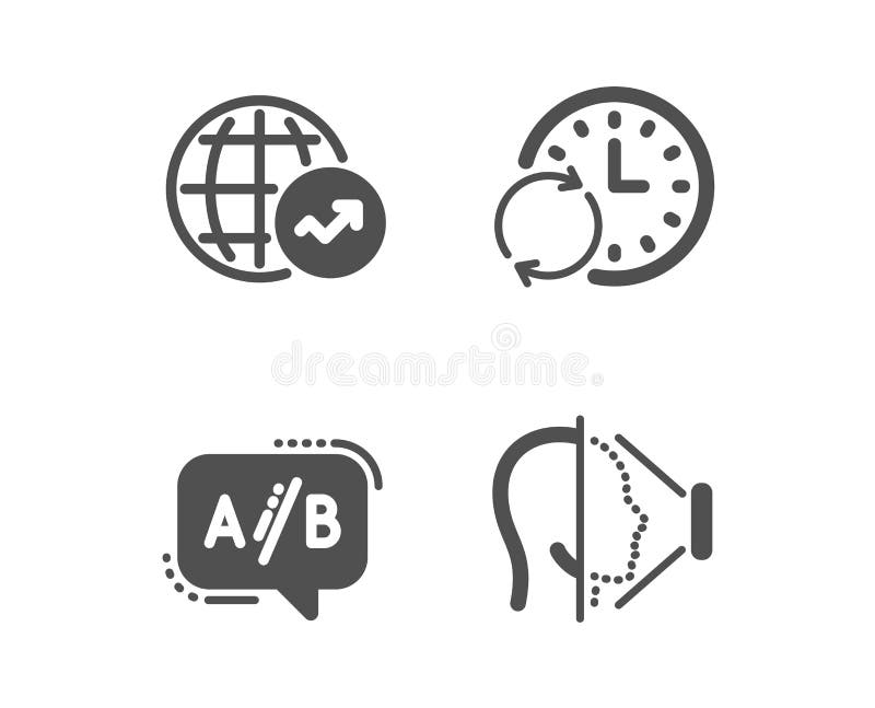 Ab Testing, World Statistics and Update Time Icons. Face Id Sign. Test ...