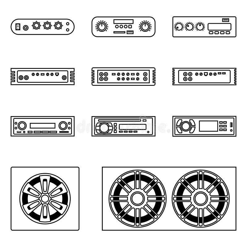 Amplifier. Media Receiver. Speaker Box. Car Audio. Vector Thin Line ...