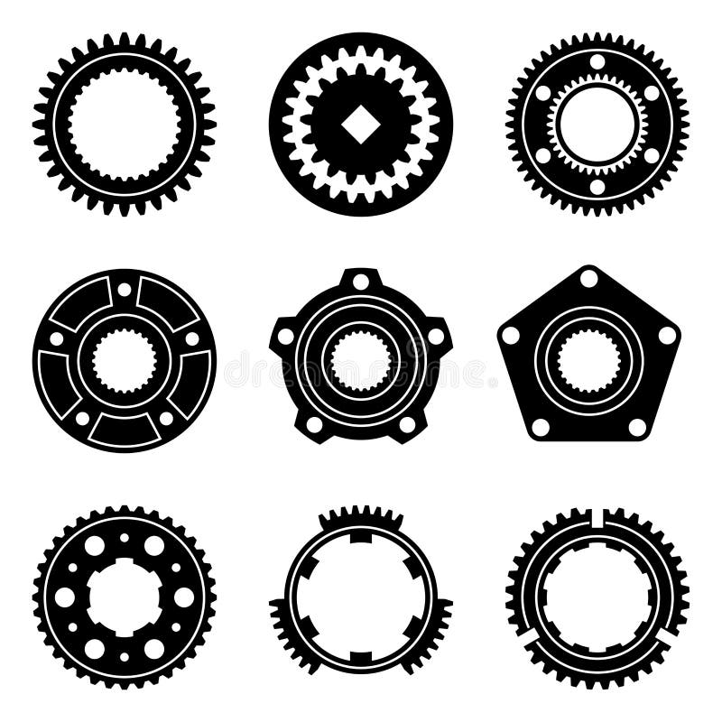 Synchronous Wheel Hub Assembly. Machine Parts. Silhouette Icons Stock ...