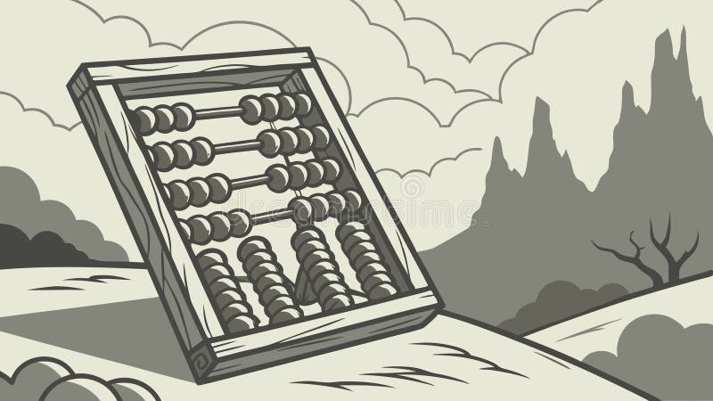 Abacus in an Ancient Forest with Distant Mountains, Vector Design ...