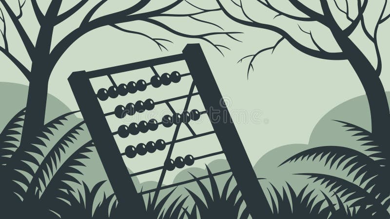 Abacus in a Dark Forest with Silhouetted Trees and Light, Vector Design ...