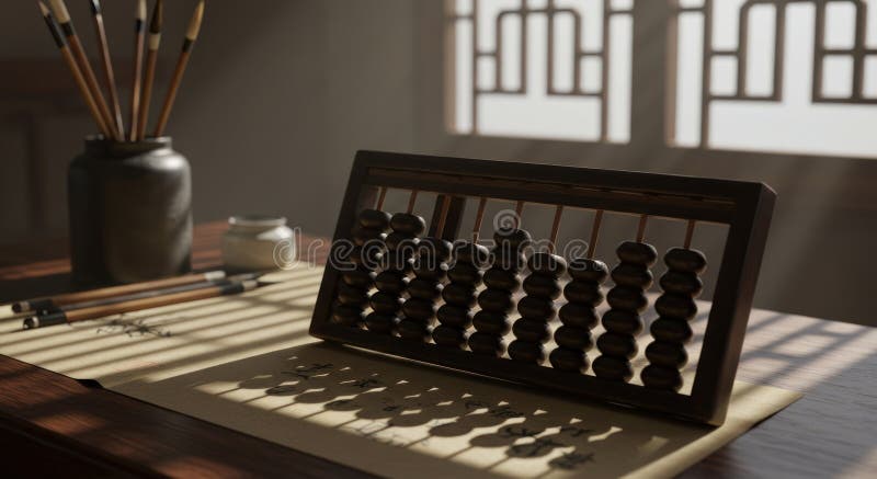 Abacus on Desk with Writing Tools in Natural Light Stock Illustration ...
