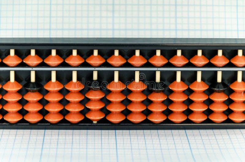 Abacus for Mental Arithmetic on Light Blue Checkered Background. Space ...