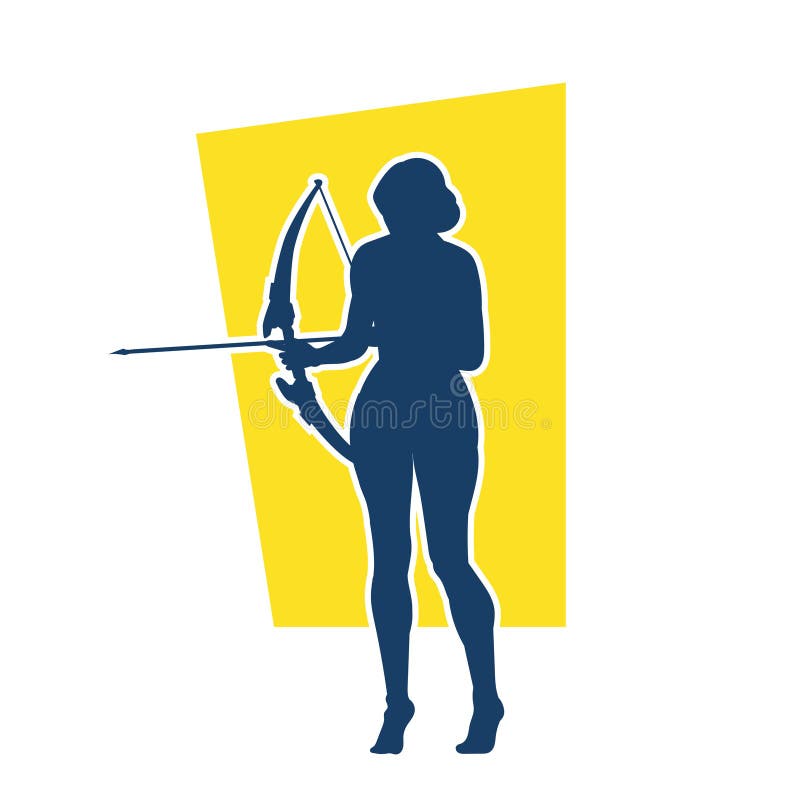 Female Archer Warrior Silhouette Vector on White Background Stock ...
