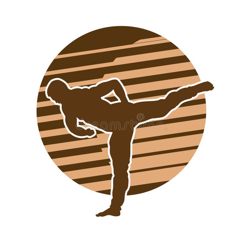Silhouette of a Kickboxer Athlete Kicking Action Pose. Stock Vector ...