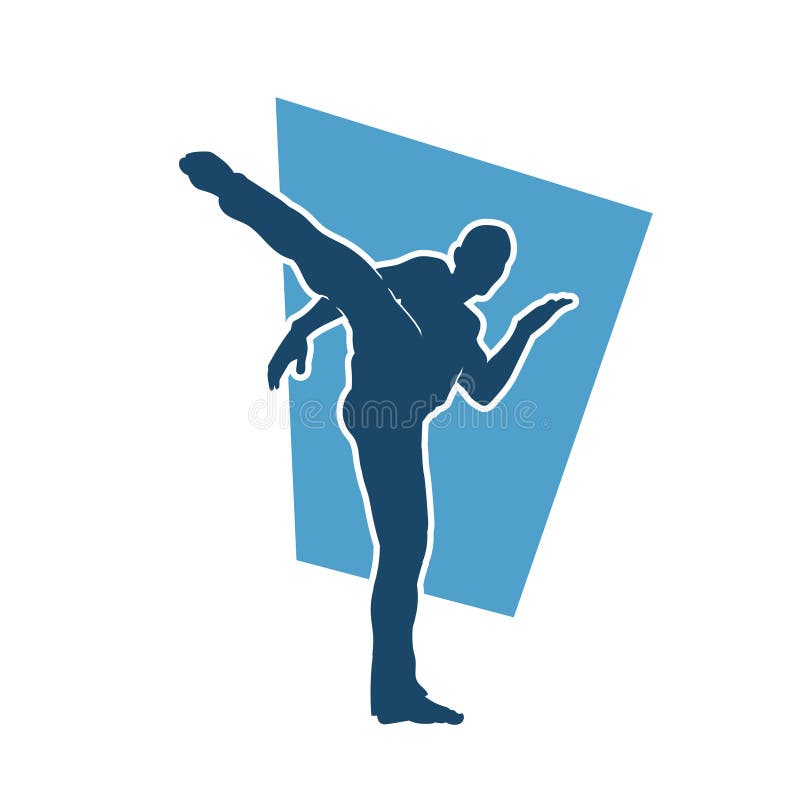 Silhouette of a Kickboxer Athlete Kicking Action Pose. Stock Vector ...
