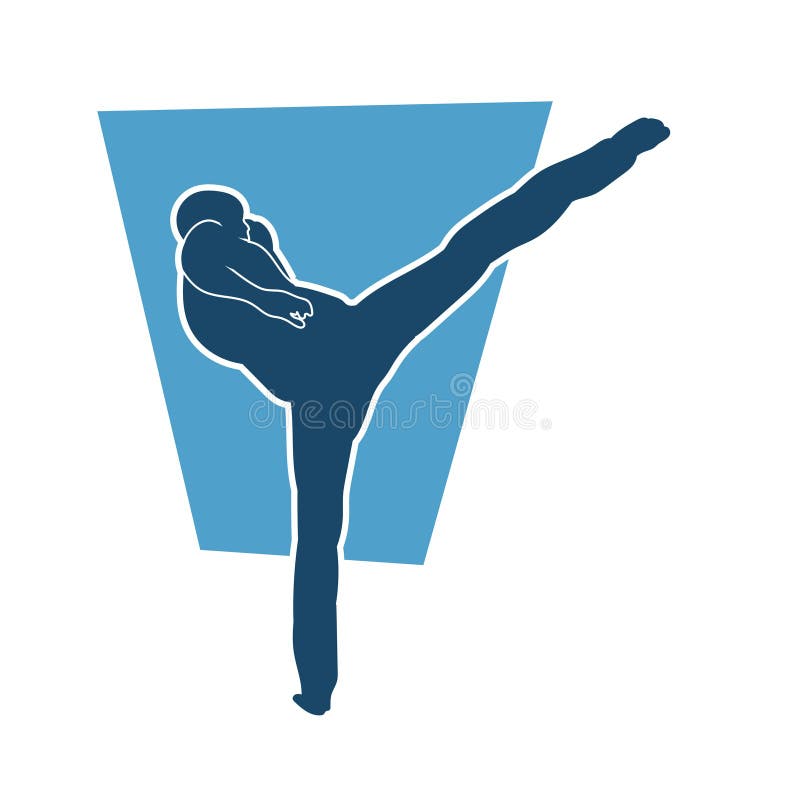 Silhouette of a Kickboxer Athlete Kicking Action Pose. Stock Vector ...