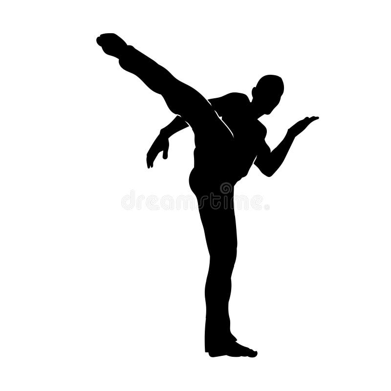 Silhouette of a Kickboxer Athlete Kicking Action Pose. Stock Vector ...