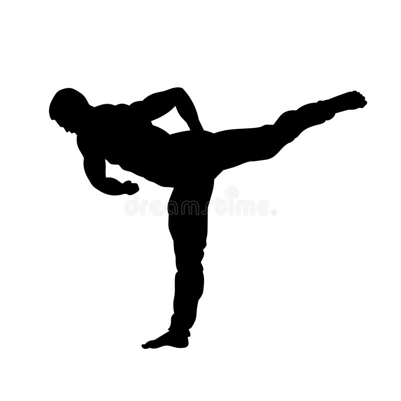 Silhouette of a Kickboxer Athlete Kicking Action Pose. Stock Vector ...