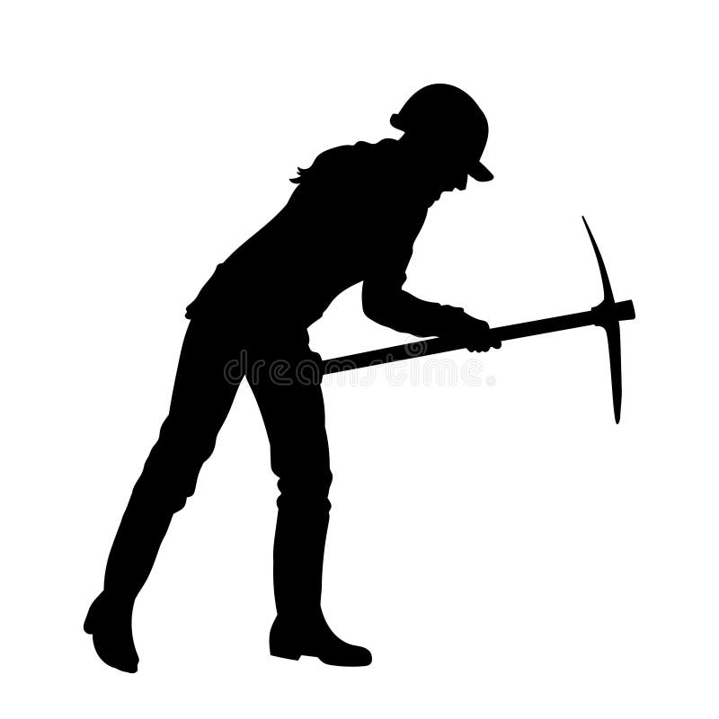 Silhouette of a Female Worker Swinging His Mattock Tool. Stock Vector ...