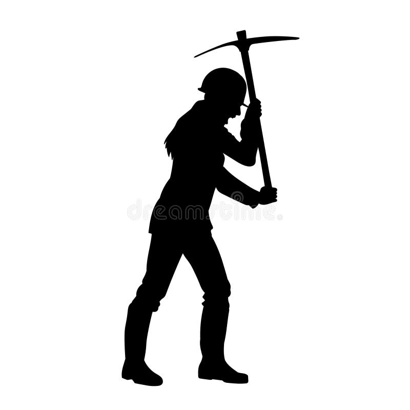 Silhouette of a Female Worker Swinging His Mattock Tool. Stock Vector ...