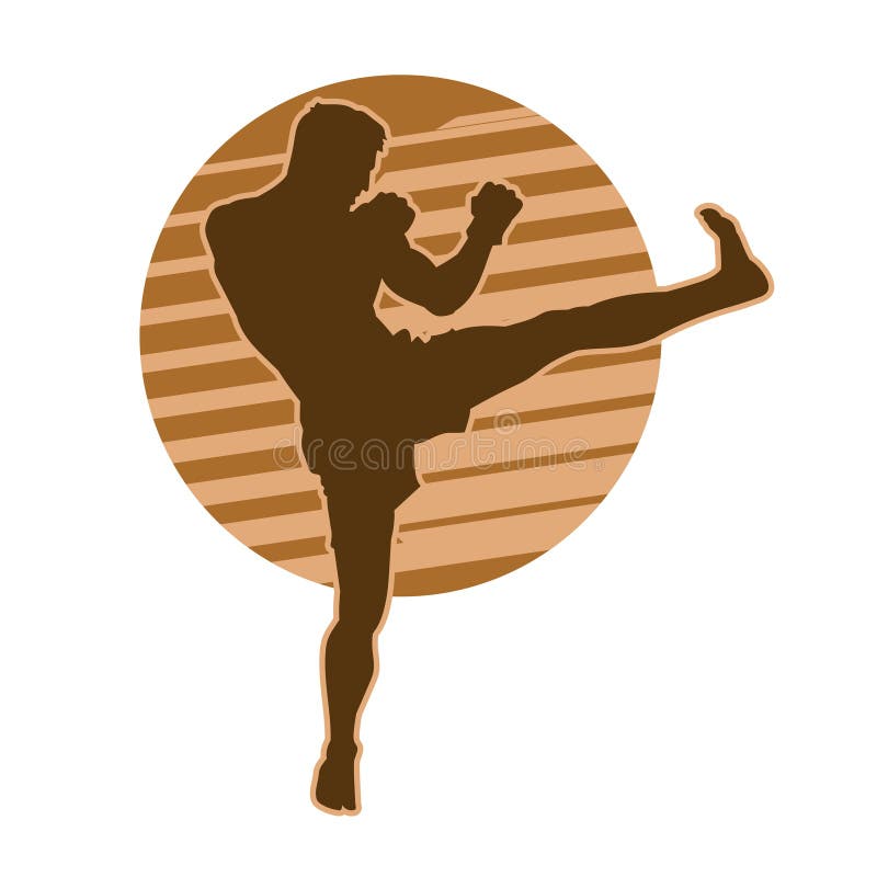 Silhouette of a Kickboxer Athlete Kicking Action Pose. Stock Vector ...