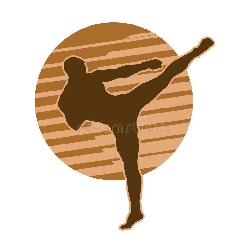 Silhouette of a Kickboxer Athlete Kicking Action Pose. Stock Vector ...