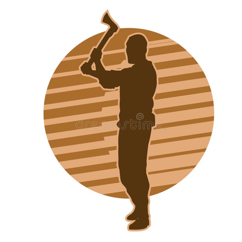 Silhouette of a Male Worker Swinging an Axe. Silhouette of a Forest ...