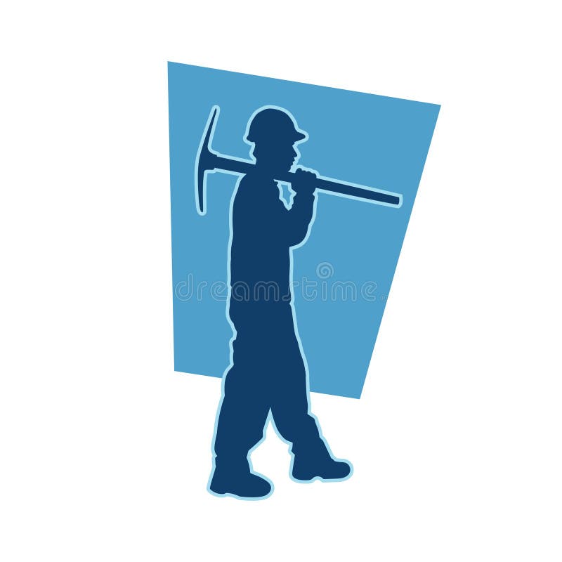 Silhouette of a Male Labour Wearing Safety Helmet Holding Pick Mattock ...