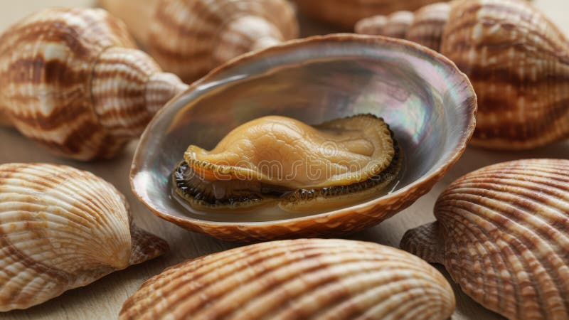 Abalone Shell with Seafood stock illustration. Illustration of seashell ...