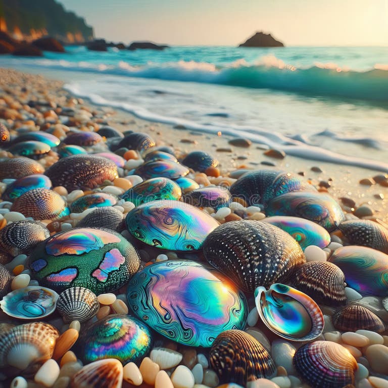 Abalone Shells the Beach is Scattered with Iridescent Abalone Sh Stock ...