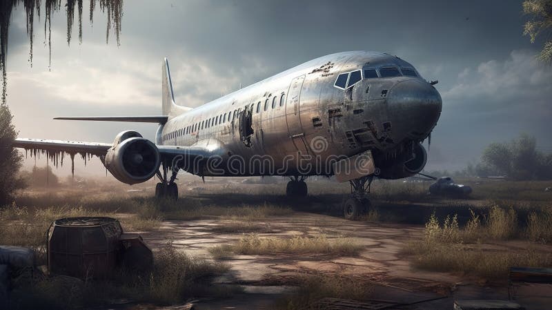 Abandoned Aircraft after Post-apocalyptic. Generative Ai Stock ...