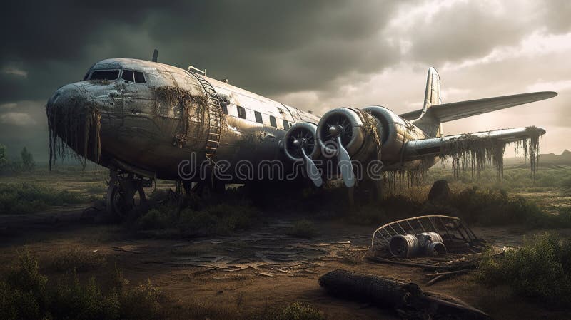 Abandoned Aircraft after Post-apocalyptic. Generative Ai Stock ...