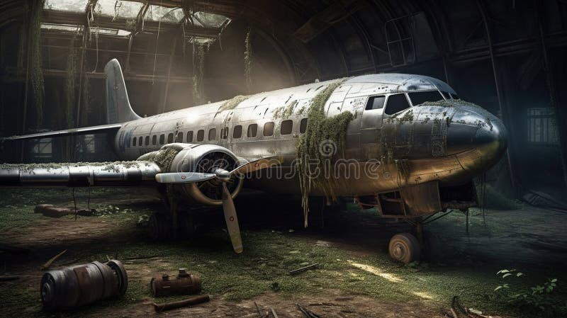 Abandoned Aircraft after Post-apocalyptic. Generative Ai Stock ...