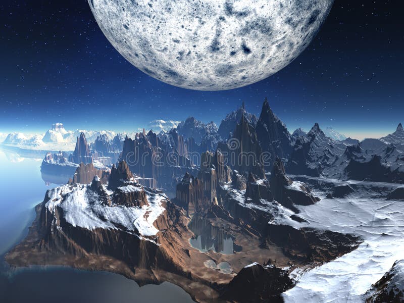 Abandoned Alien Temple in Winter Landscape Stock Illustration ...