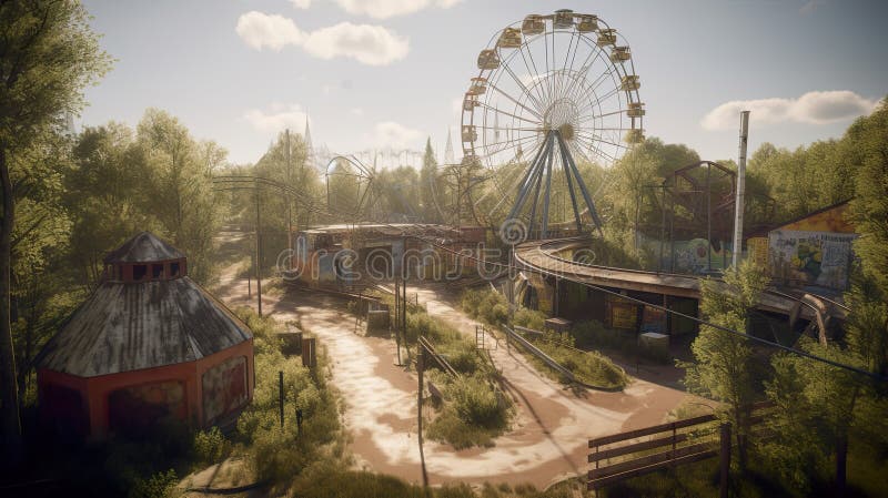 Abandoned Amusement Park with Attractions Overgrown with Trees, AI ... Abandoned Amusement Park with Attractions Overgrown with Trees, AI ...