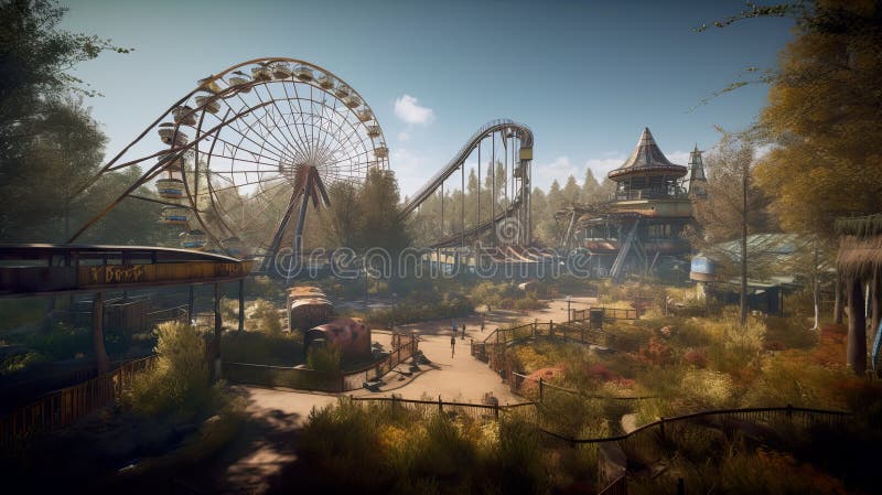 Abandoned Amusement Park with Attractions Overgrown with Trees, AI ... Abandoned Amusement Park with Attractions Overgrown with Trees, AI ...
