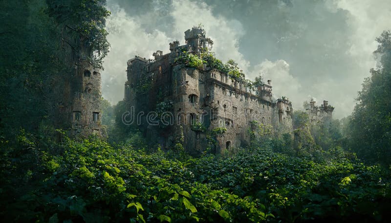 Abandoned Ancient Castle Overgrown with Greenery, Fantasy Wallpaper ...