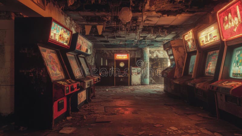 Abandoned Arcade Machines in a Decaying Building Stock Illustration ...