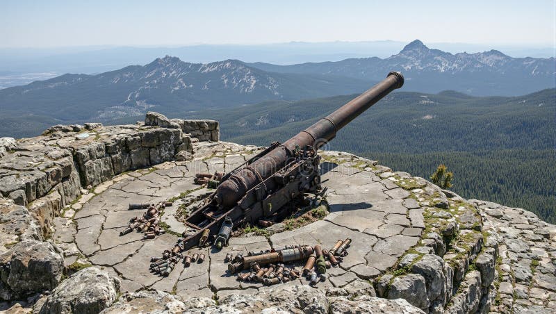 Abandoned Artillery Emplacement on Moss Covered Mountaintop Stock ...