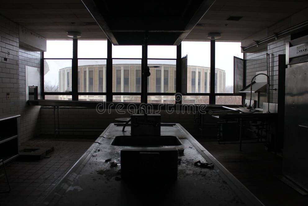 Abandoned Asylum: View through Kitchen Windows Stock Photo - Image of ...