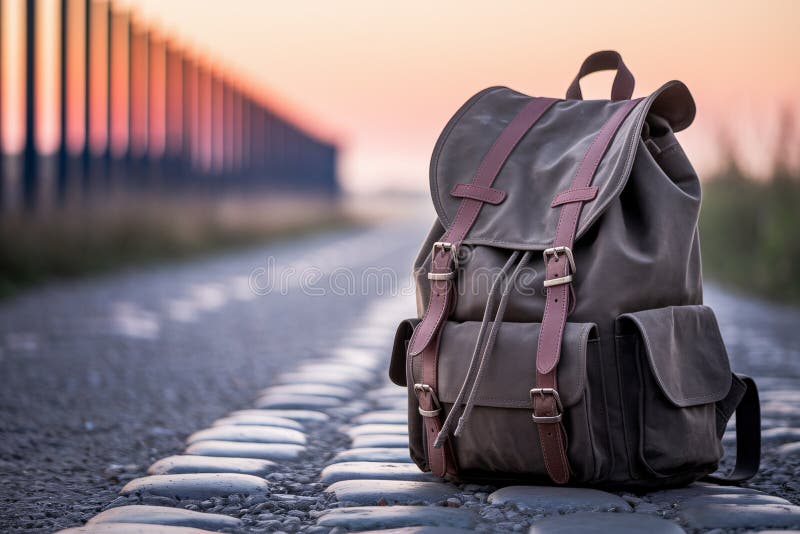 Abandoned Backpack Lying on Empty Road, Symbolizing Journey or Travel ...