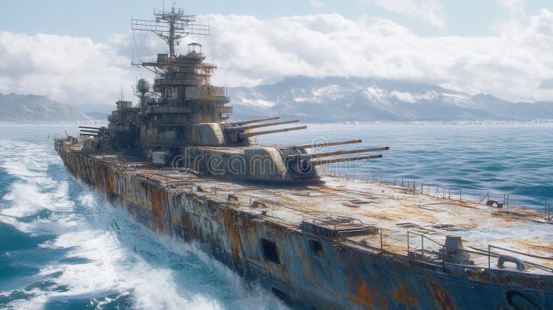 Abandoned Battleship Rusting in the Ocean Under Dramatic Lighting and ...