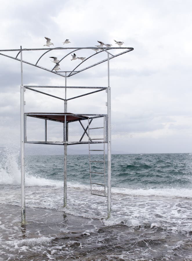 Abandoned Beach Life Guard Tower Stock Photo - Image of ocean, seaside ...