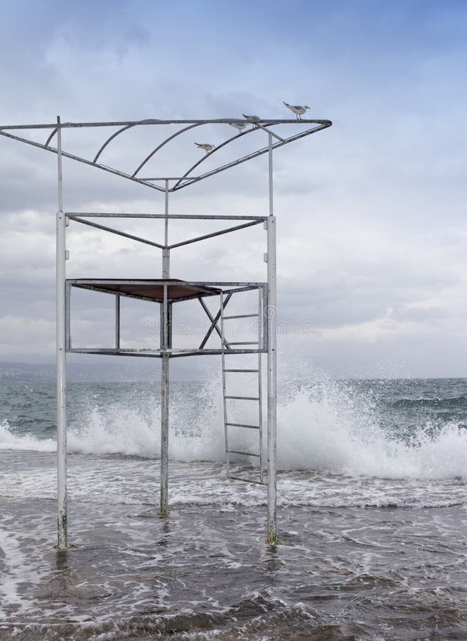 Abandoned Beach Life Guard Tower Stock Photo - Image of ocean, breaking ...