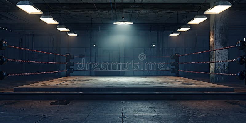 Empty Boxing Ring with Ropes and Lights. Generative AI. Stock Photo ...