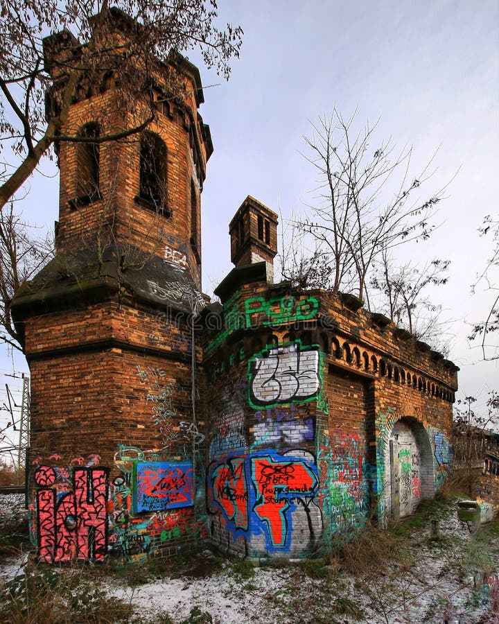 Abandoned Brick Building in Germany with Graffiti-covered Walls and a ...