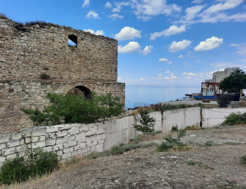 Abandoned Brick Docks Overgrown with Moss. an Ancient Ruined Building ...
