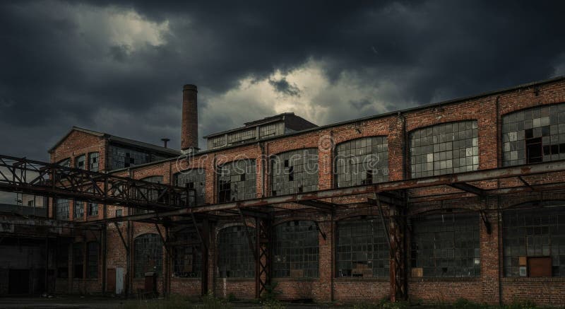 Abandoned Brick Factory Under a Stormy Sky Stock Illustration ...