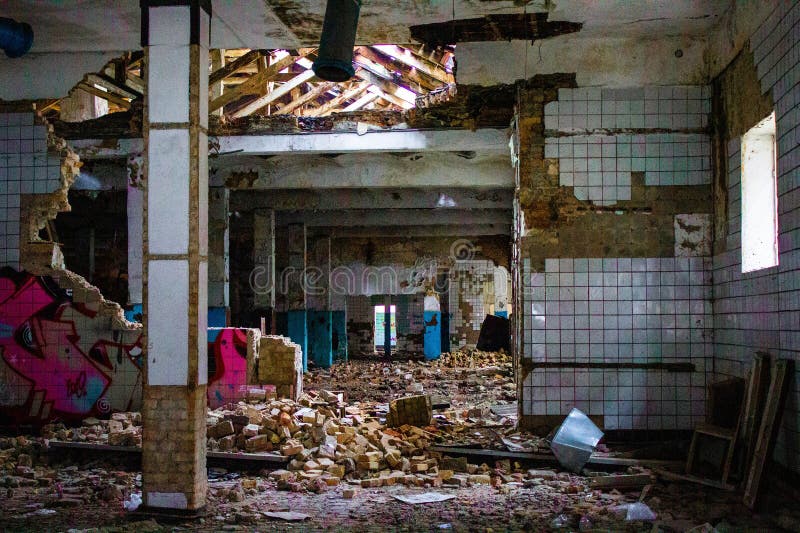 Abandoned and Broken Building in the City Stock Photo - Image of grey ...