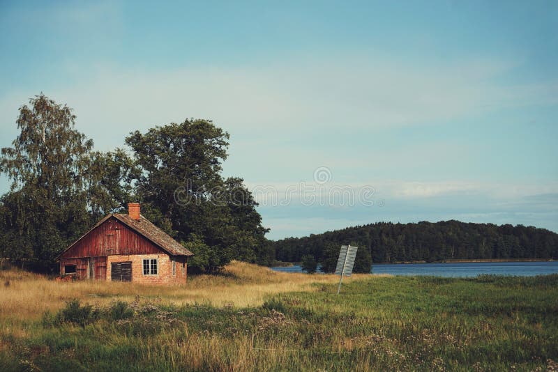 Abandoned and Broken Building in Field Stock Image - Image of building ...