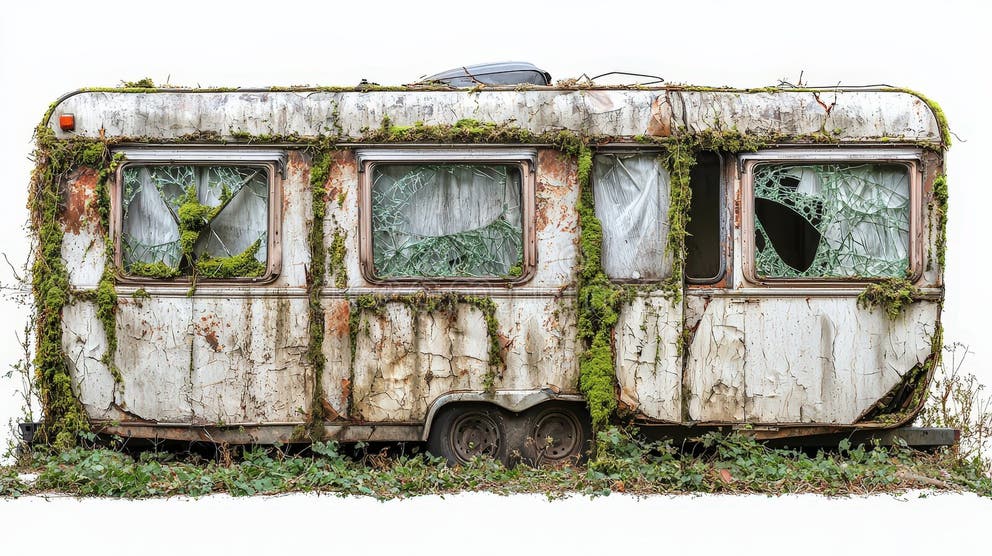 Abandoned Broken Bus Covered in Moss on the Side in a Natural Setting ...